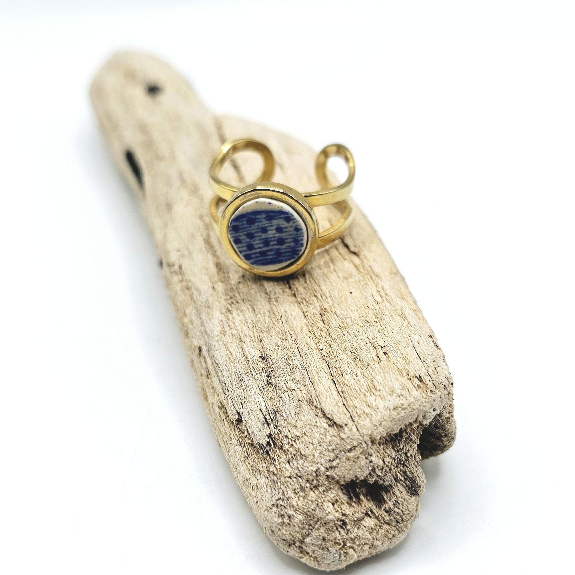 Handmade Scottish Sea Pottery Ring, Gold Plated Ring, Scotland, Unique ...