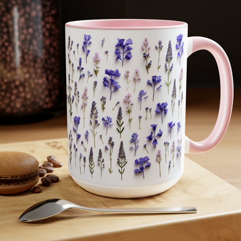 Lavender Pressed Floral Two-tone Coffee Mugs, 15oz - Etsy