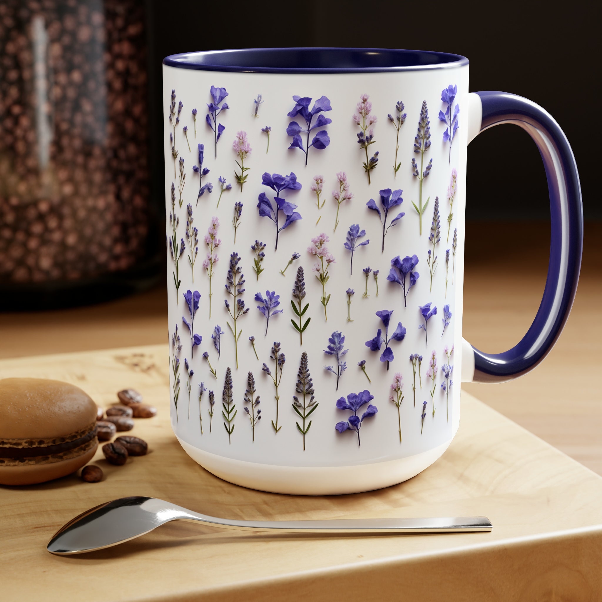 Lavender Pressed Floral Two-tone Coffee Mugs 15oz - Etsy