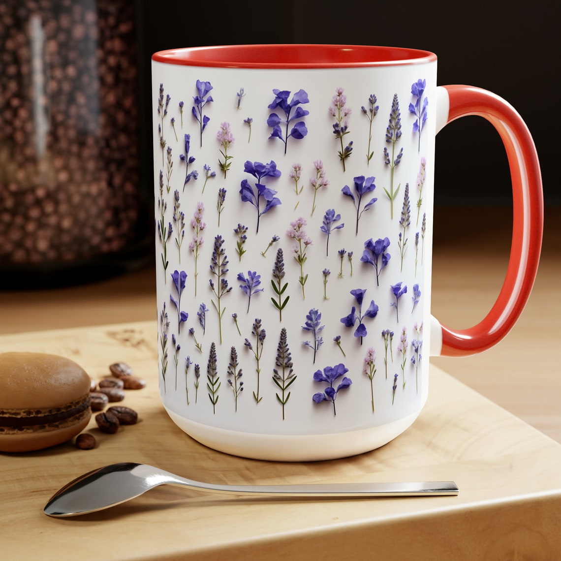 Lavender Pressed Floral Two-tone Coffee Mugs, 15oz - Etsy