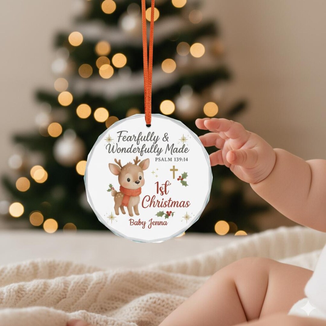 Personalized Baby's First Christmas Ornament, Christian Reindeer ...