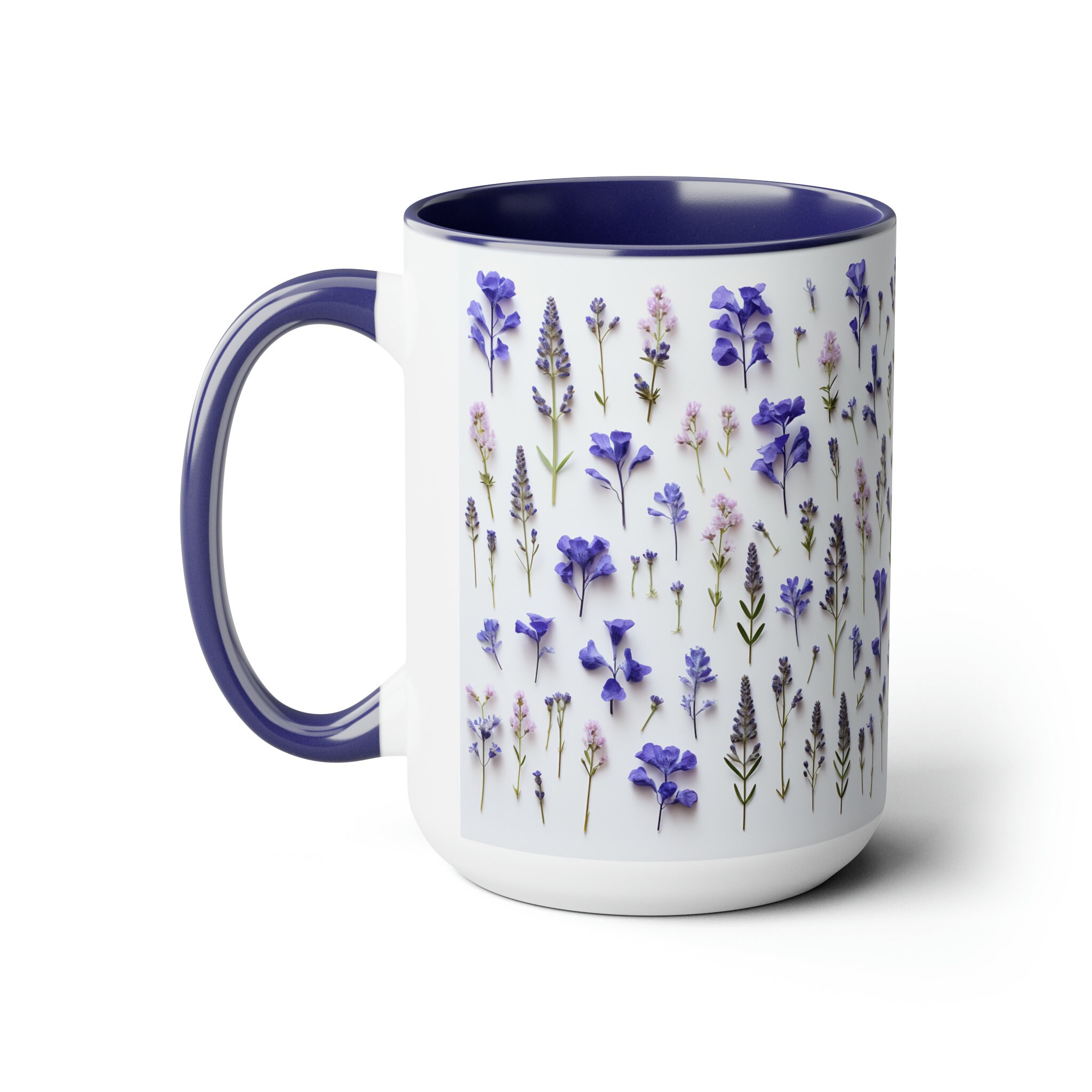 Lavender Pressed Floral Two-tone Coffee Mugs 15oz - Etsy