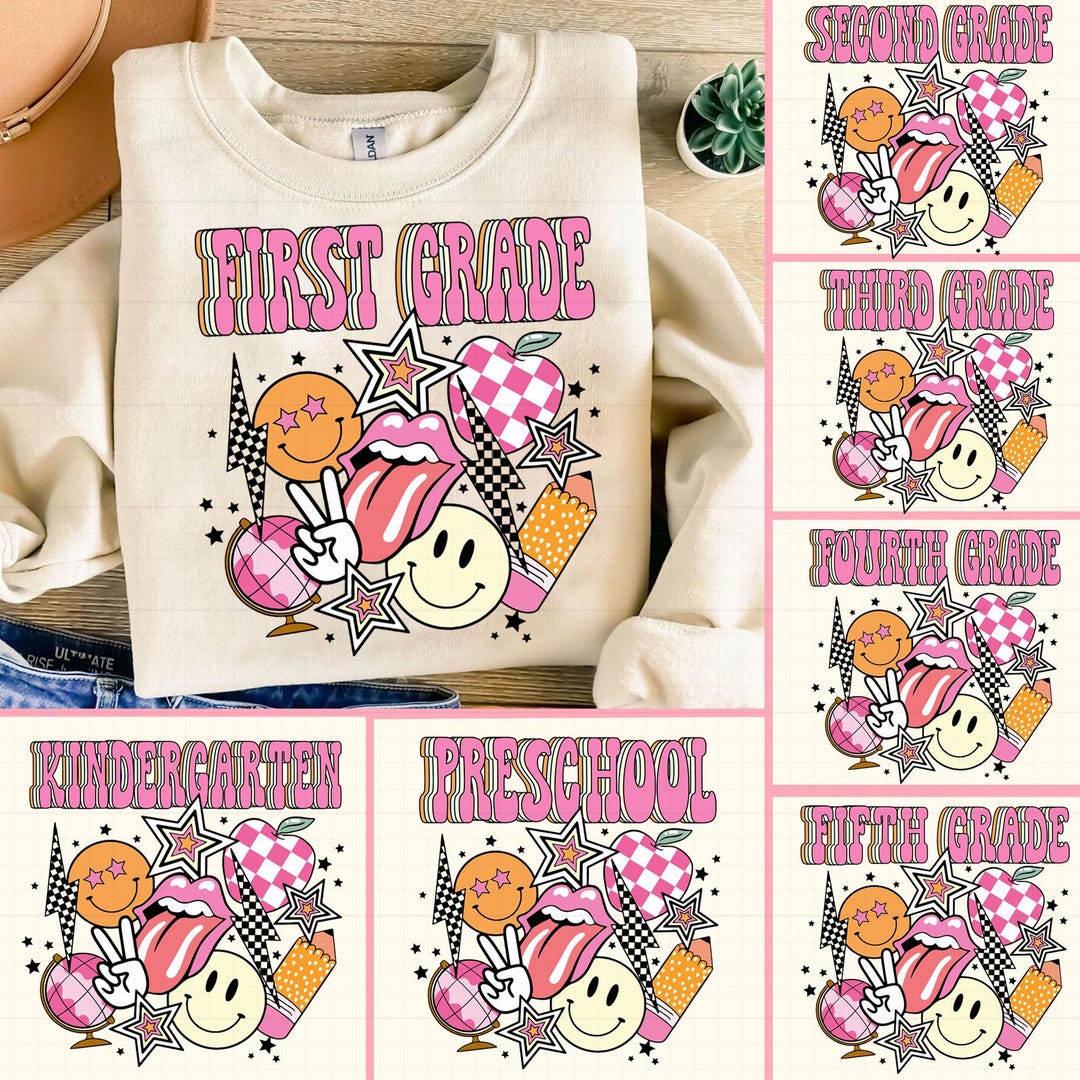 Retro Back to School Bundle PNG, Kindergarten, First Day of School ...