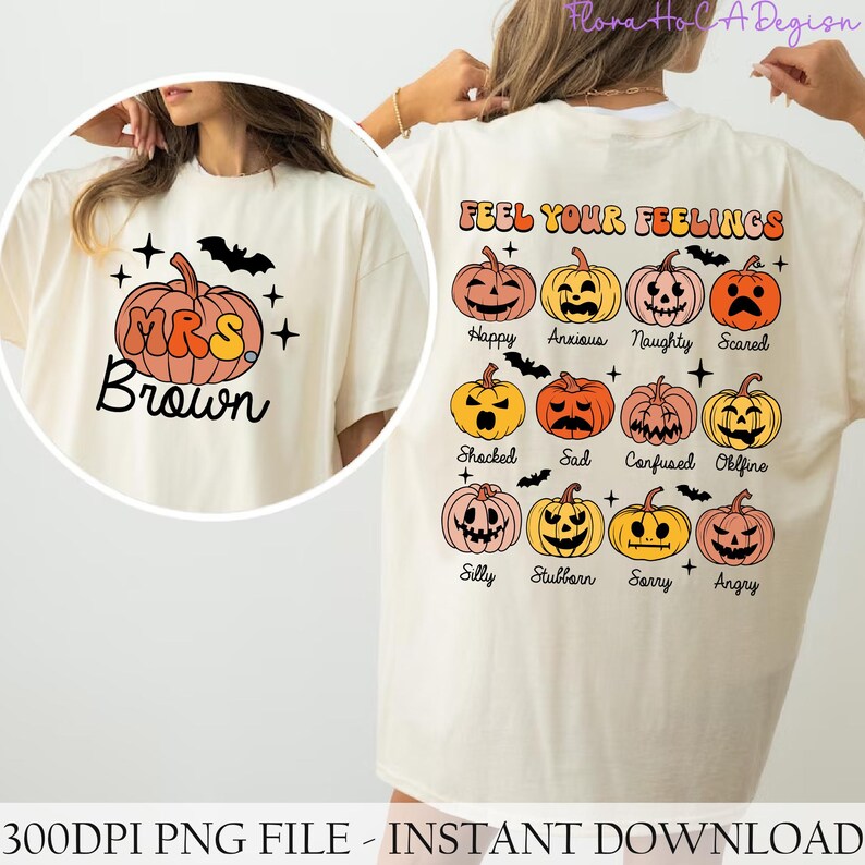 Feel Your Feelings Pumpkin Halloween Png, Custom Name Mental Health ...
