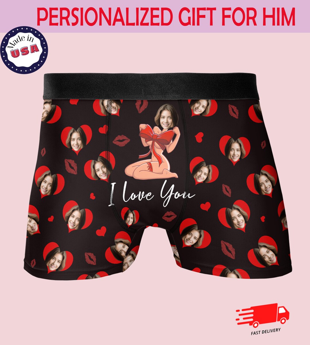 Personalized Face Boxers for Husband, I Love You Underwear Gift, Custom ...