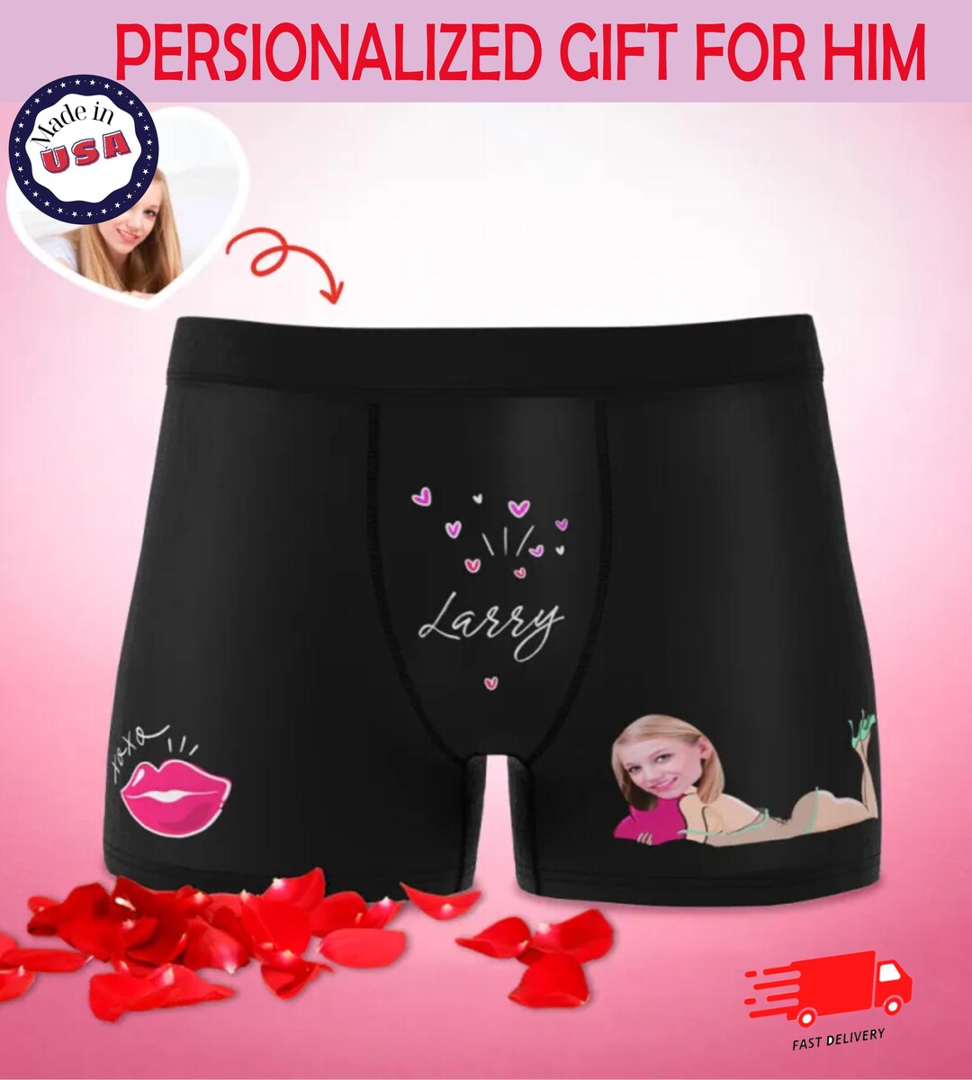 Personalized Face Boxers for Husband, XOXO Heart Lip Boxer, Custom Face ...