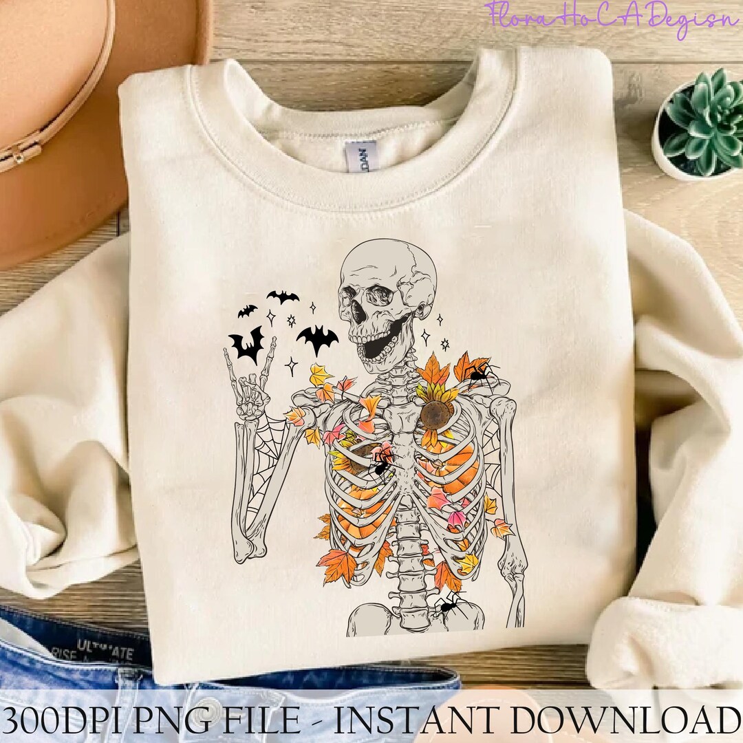 Fall Skeleton Png, Autumn Skull, Creepy Skeleton Skull PNG, Trendy ...