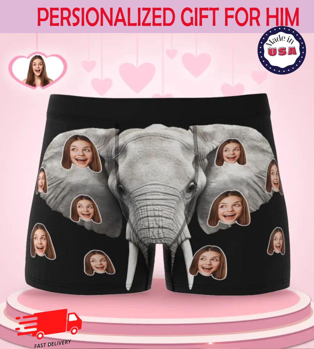 Personalized Face Boxers for Husband, Funny Elephant Boxer, Custom Gift ...