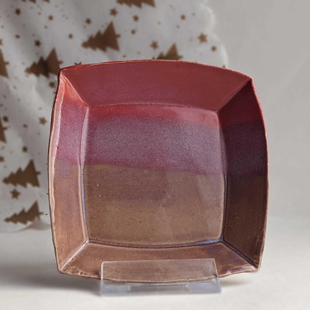 Small Square Ceramic Plate, Handmade Jewelry Ring Dish, Pink Purple and ...