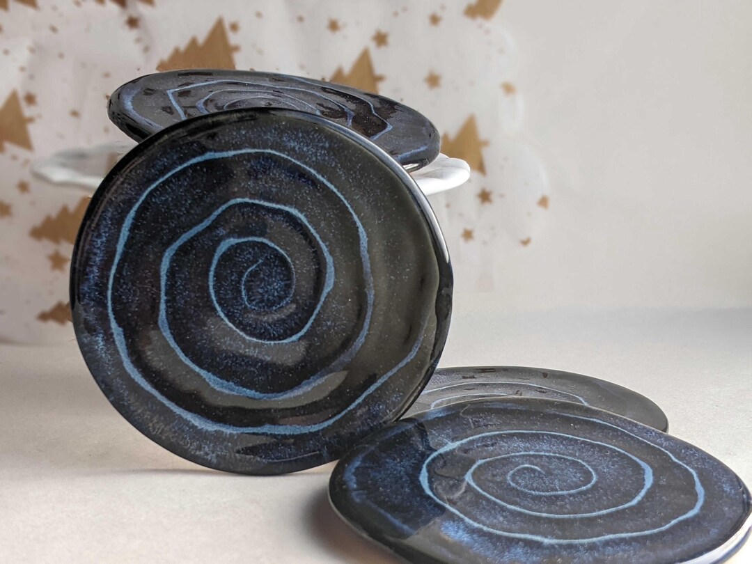 Ceramic Coasters, Handmade Kitchen Homeware, Blue Swirl Design, Cute ...