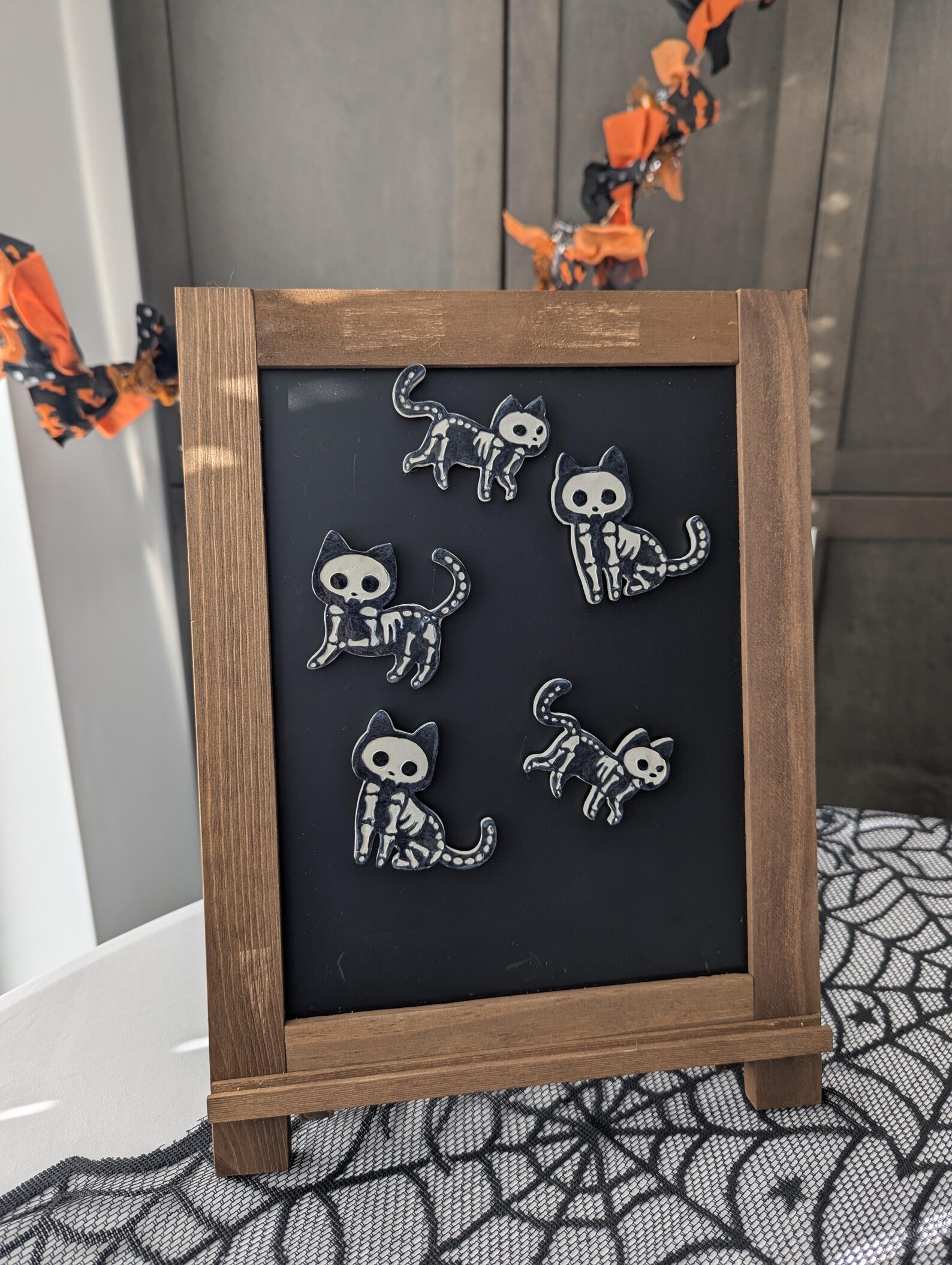 Ceramic Skeleton Cat Fridge Magnets – Handmade Halloween Decor, Spooky ...