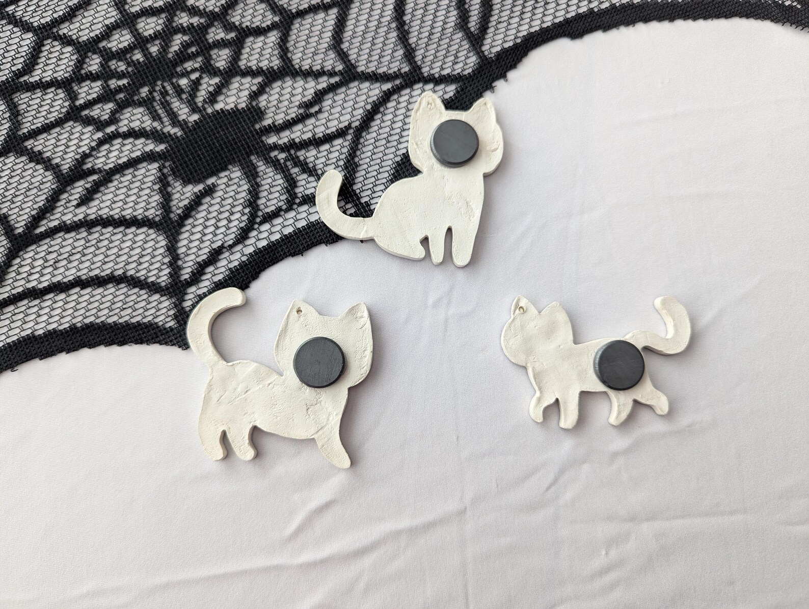 Ceramic Skeleton Cat Fridge Magnets – Handmade Halloween Decor, Spooky ...