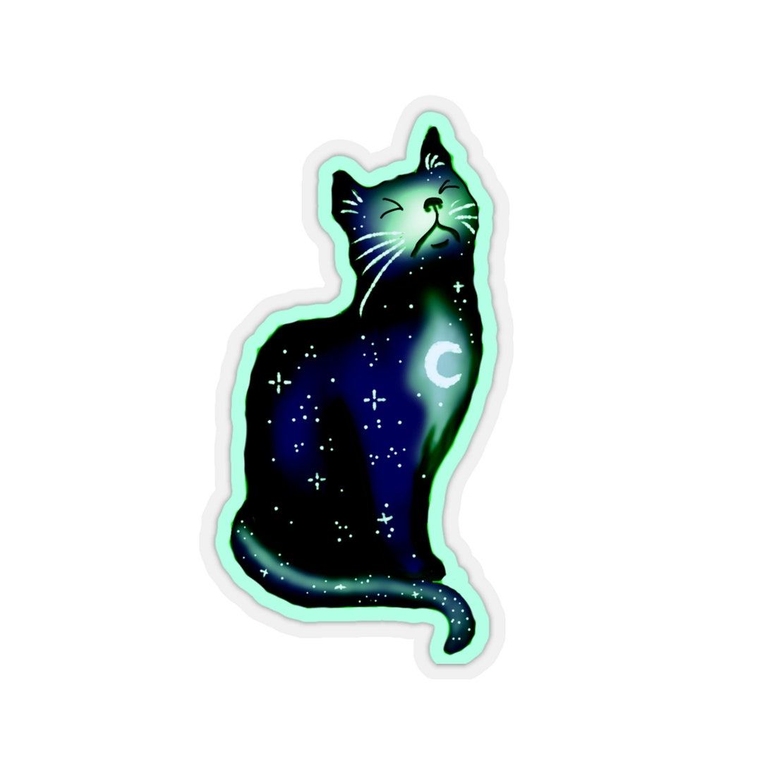 Blue Galaxy Cat Sticker - Etsy