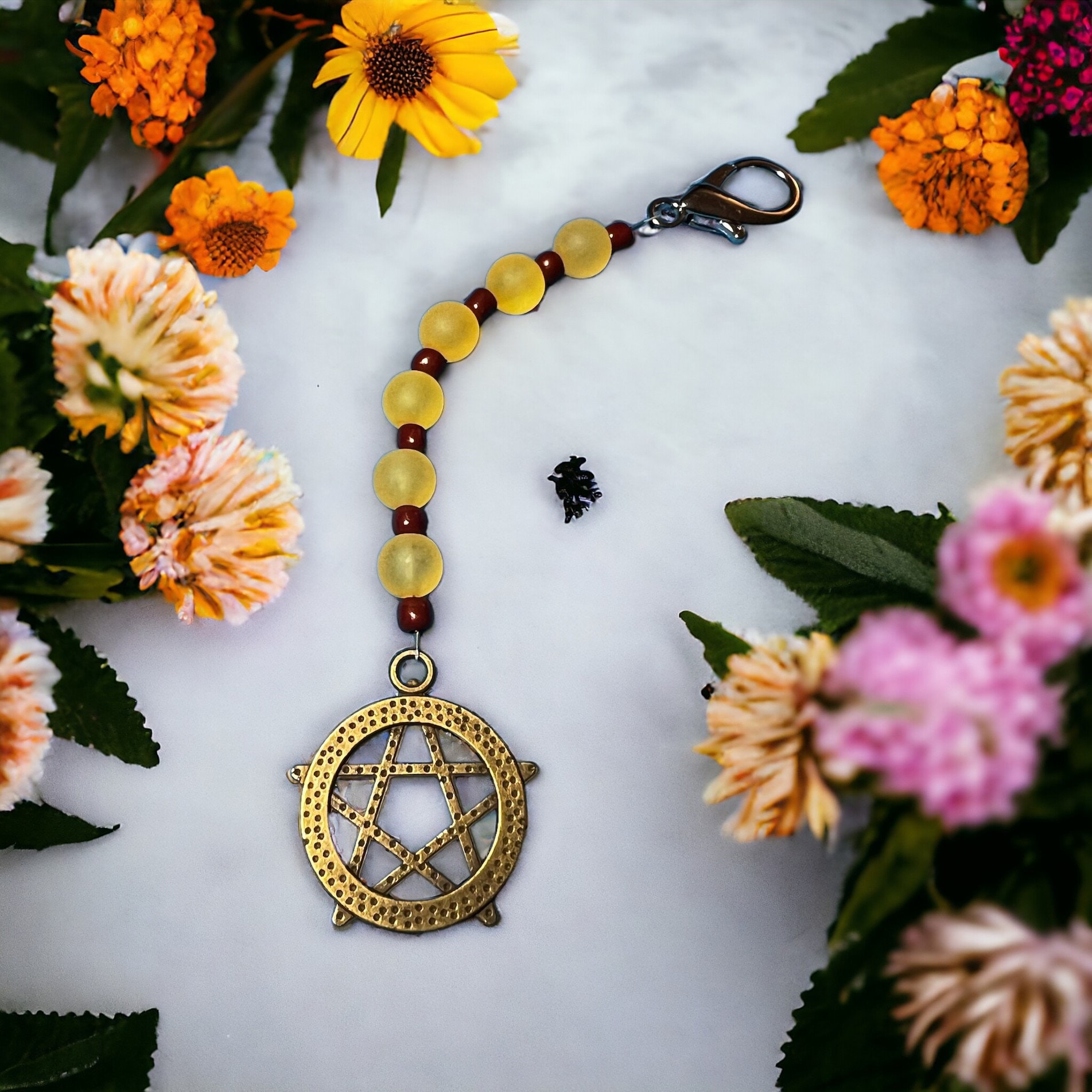 Yellow and Brown Bronze Pentagram, Pentacle Scissor Fob, Purse Charm ...