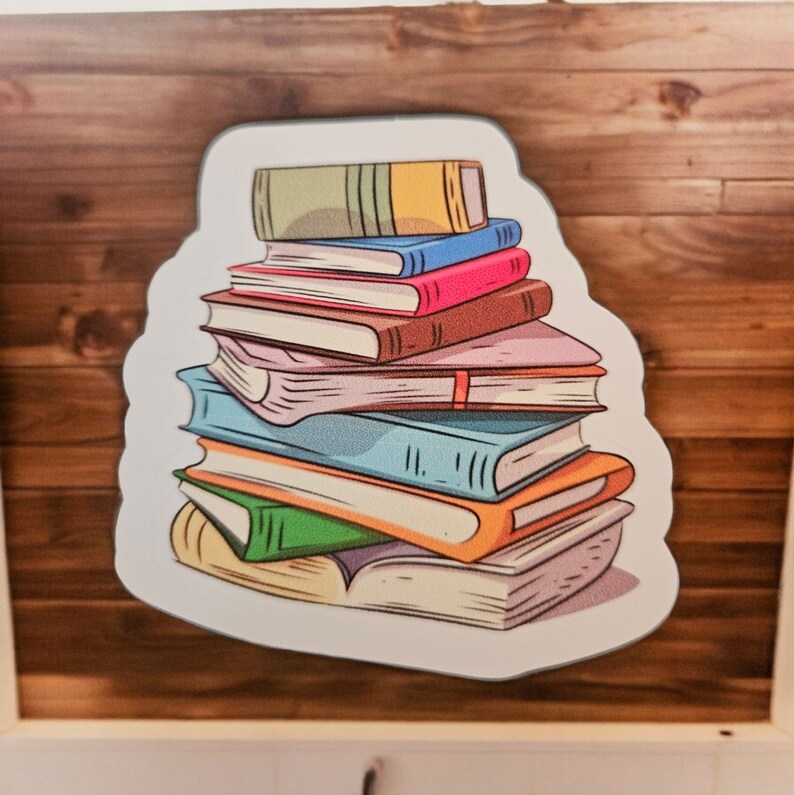 Stack of Books Waterproof Vinyl Sticker, Laptop Sticker, Tumbler ...