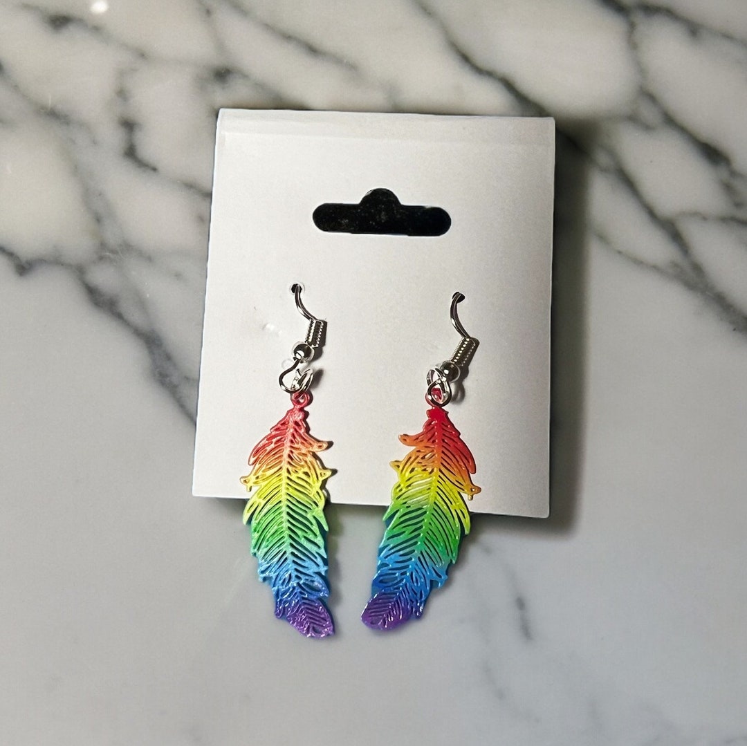 Pride Rainbow Feather Dangle, Drop Earrings - Etsy