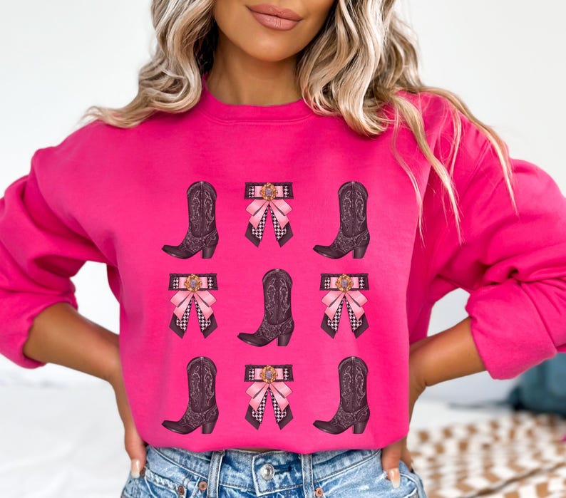 Cowgirl Boots Shirt, Coquette Aesthetic Sweater, Black Lace Boot ...