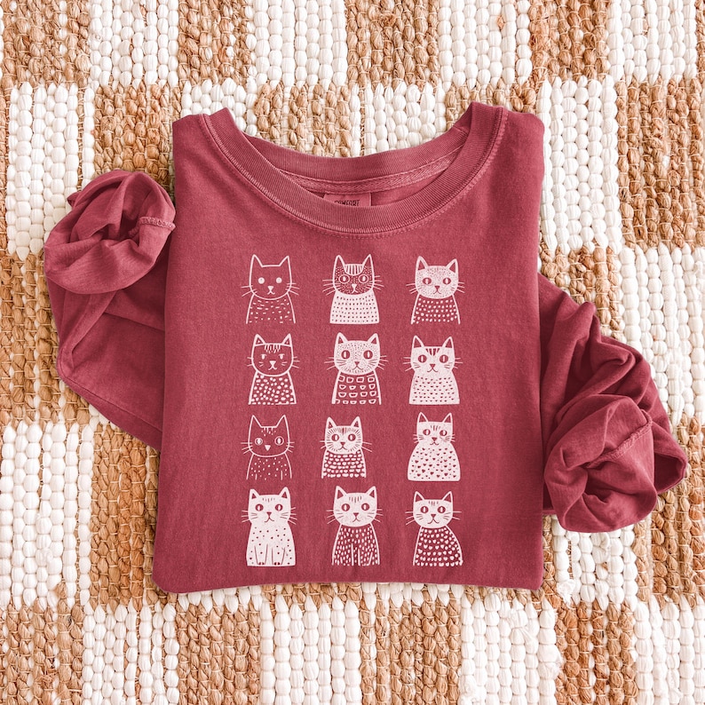 Comfort Colors® Cat Long Sleeve Shirt, Folk Art Tshirt Gift for Cat ...