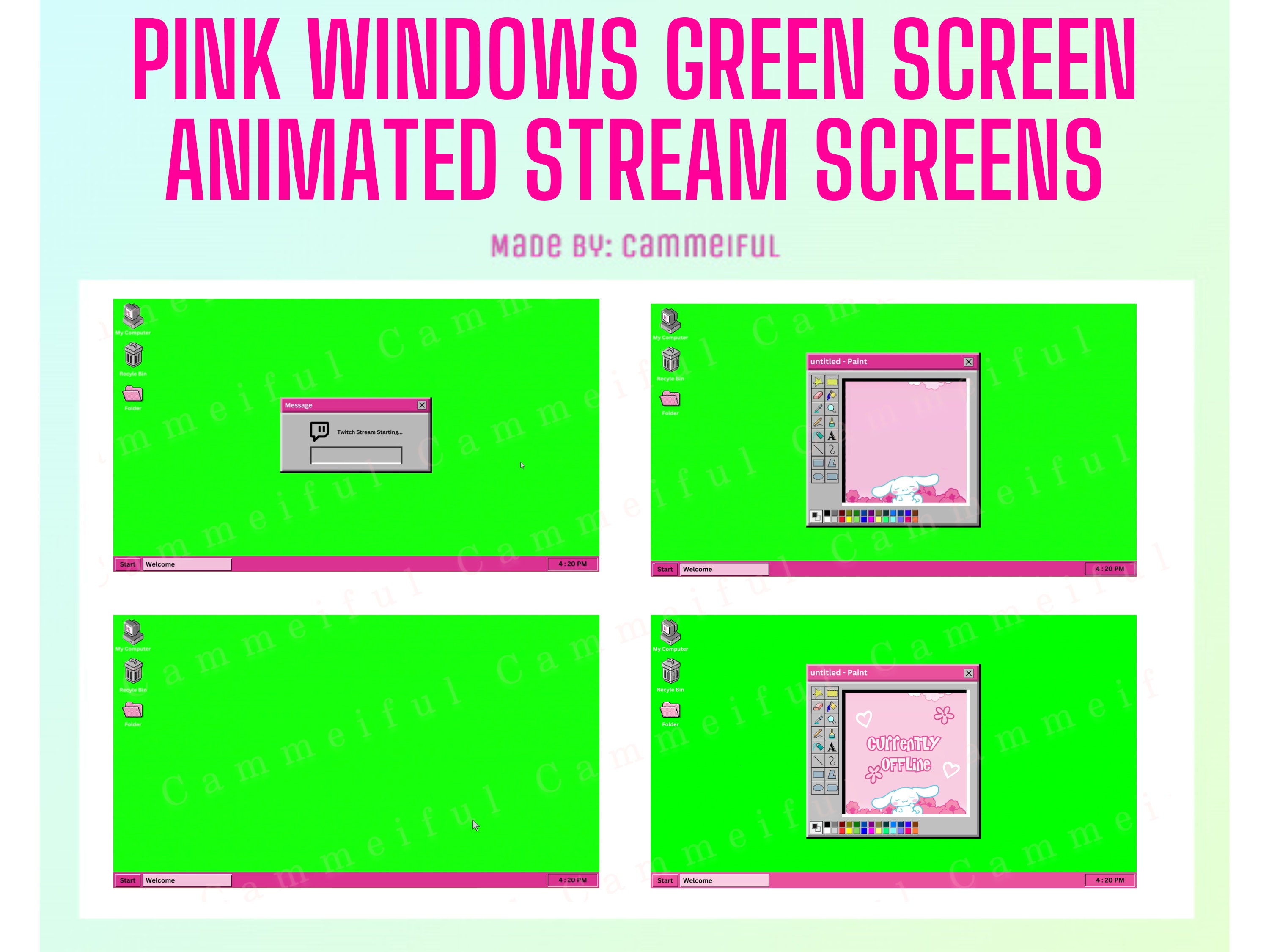 Pink Windows Green Screen Animated Stream Screens - Twitch - Etsy