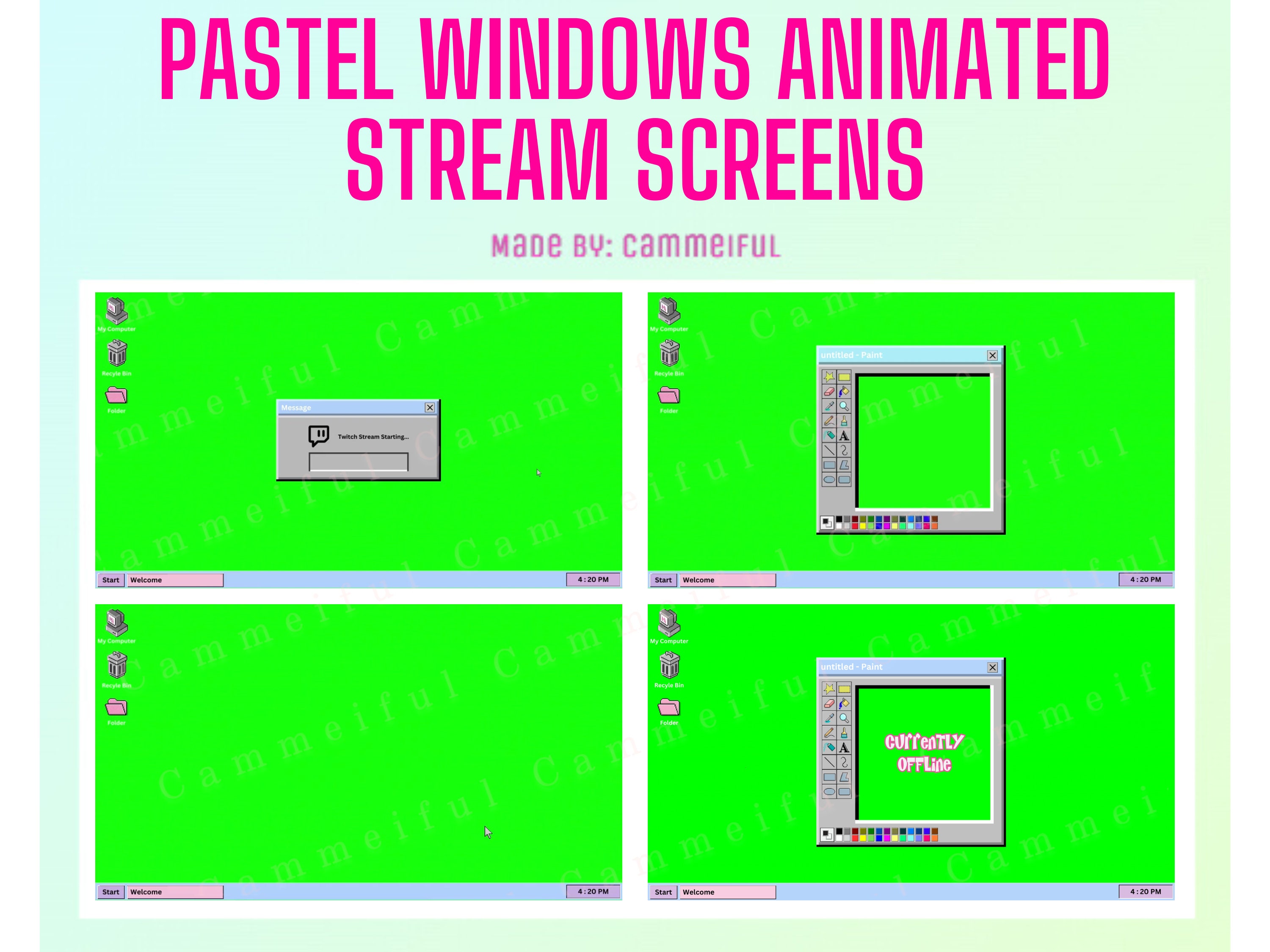 Pastel GREEN SCREEN Windows Animated Stream Screens - Twitch - Etsy