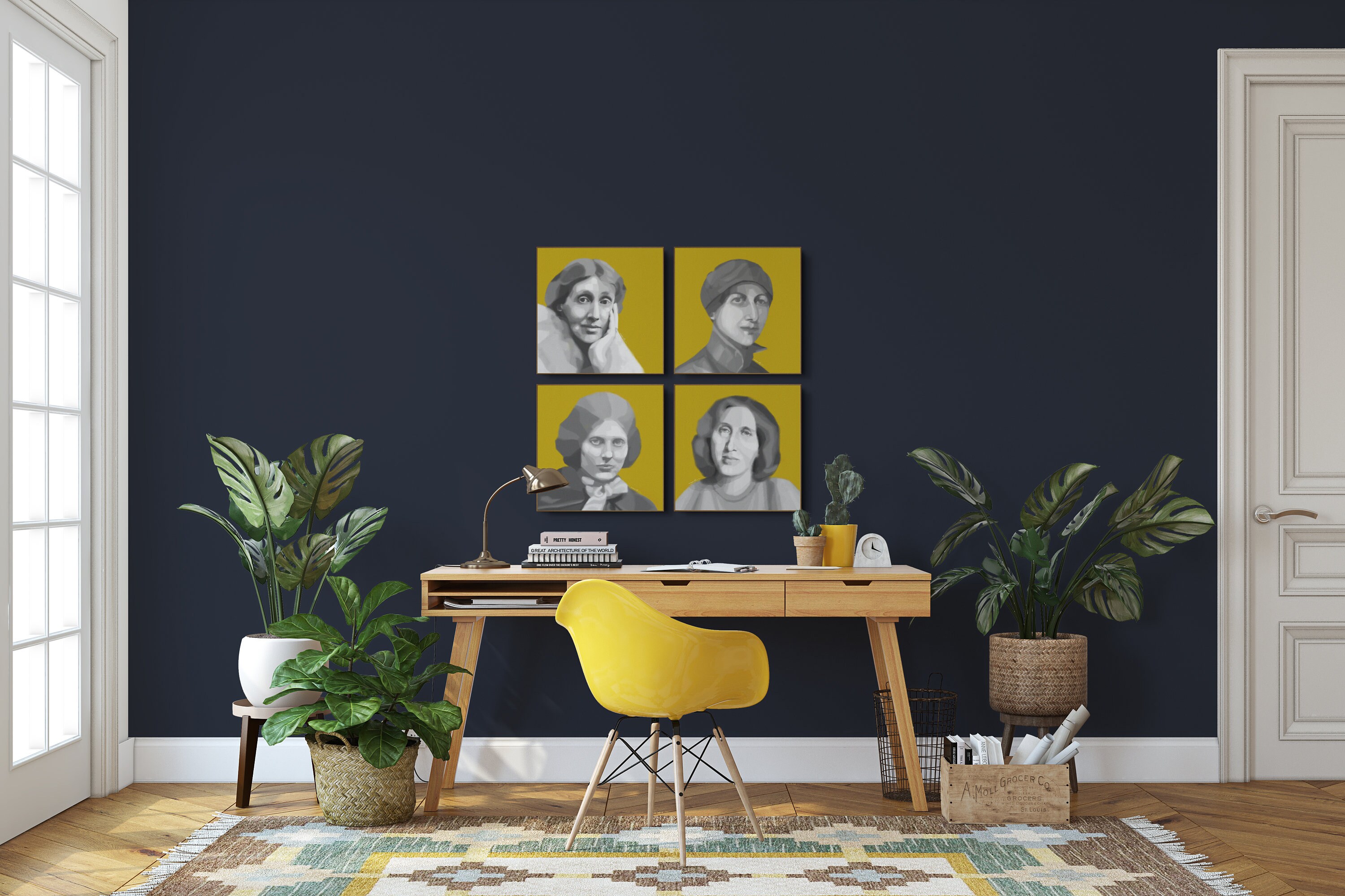 Jane Austen Portrait Drawing Printable Art Black and White With Yellow ...