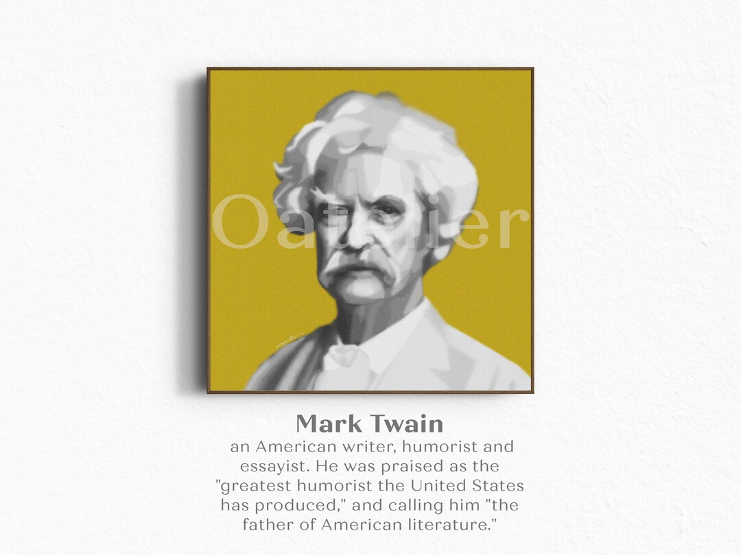 Mark Twain Portrait Drawing Printable Wall Art in Black and White With ...