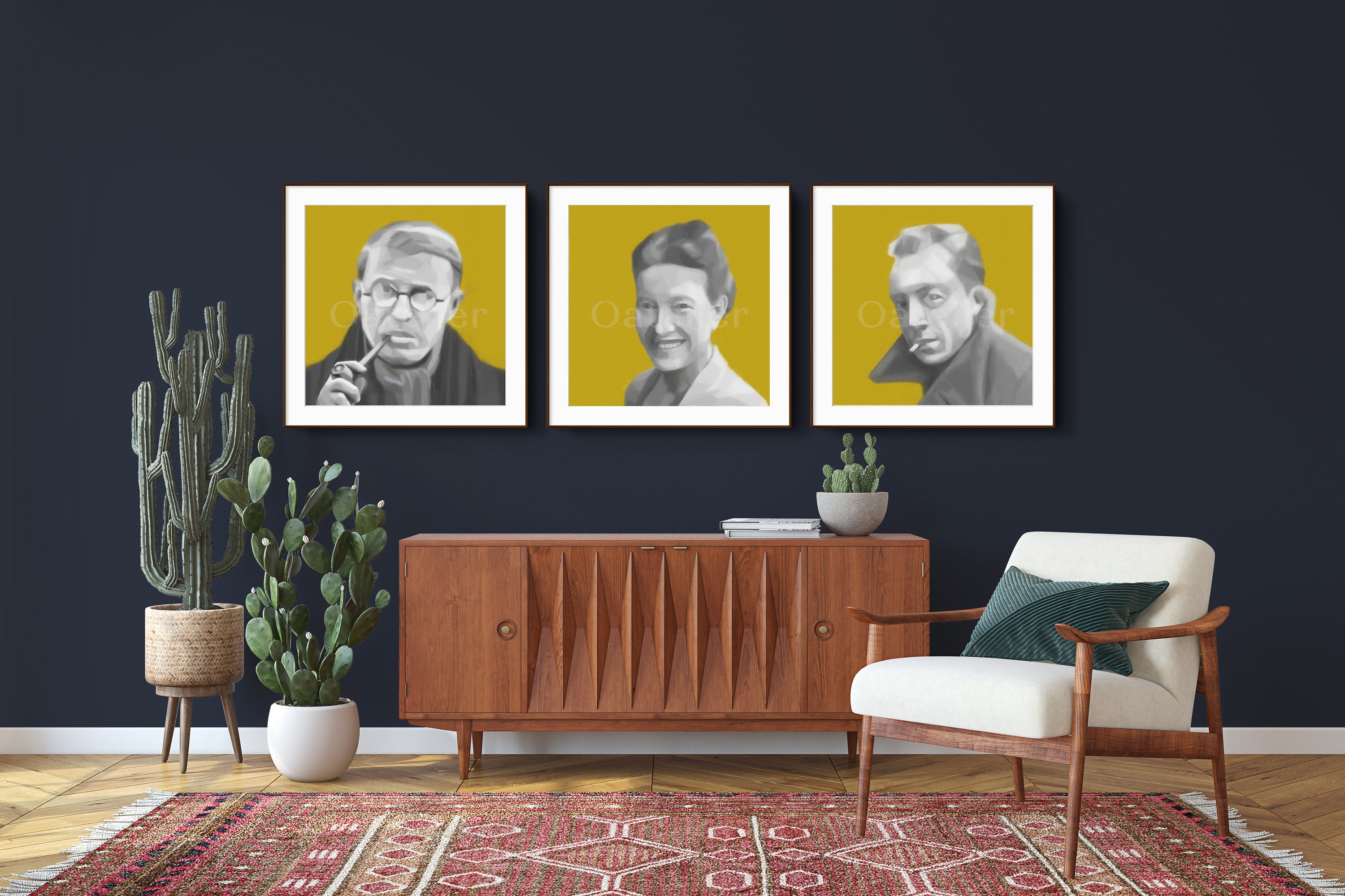 Albert Camus Portrait Drawing Printable Art Black and White With Yellow ...