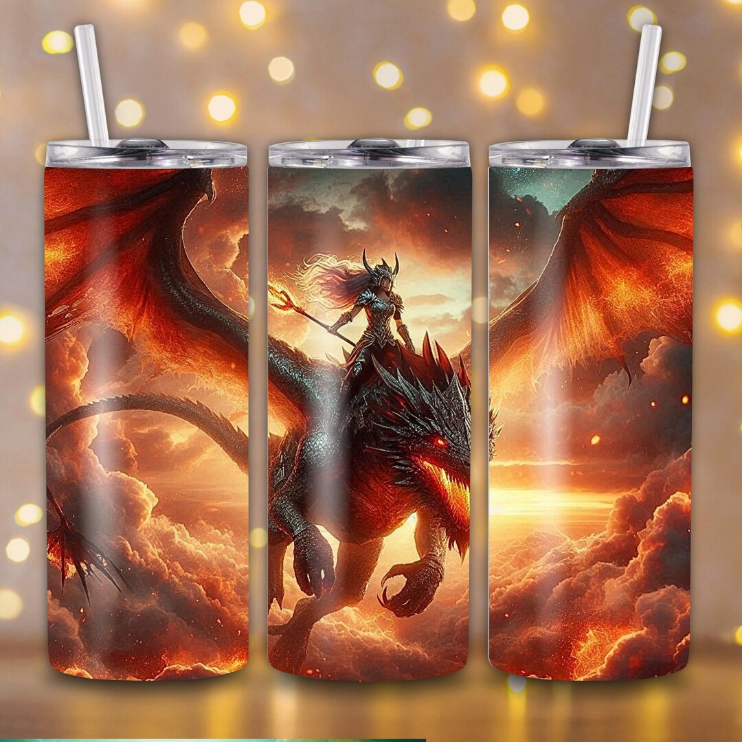 Dragon Rider Fantasy Art Print, Fiery Sky Dragon Digital Painting, Epic ...