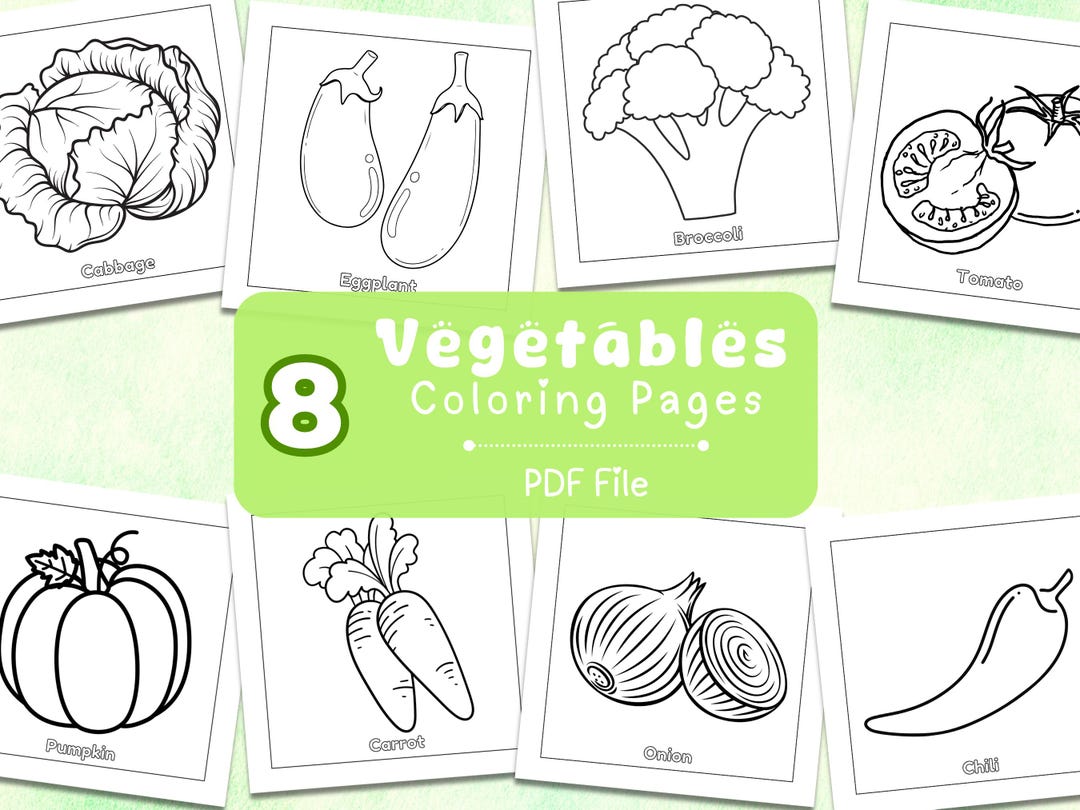 8 Vegetables Coloring Pages for Kids | Vegetables Coloring Pages | Kids ...