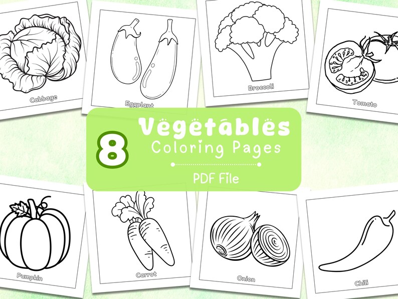 8 Vegetables Coloring Pages for Kids | Vegetables Coloring Pages | Kids ...