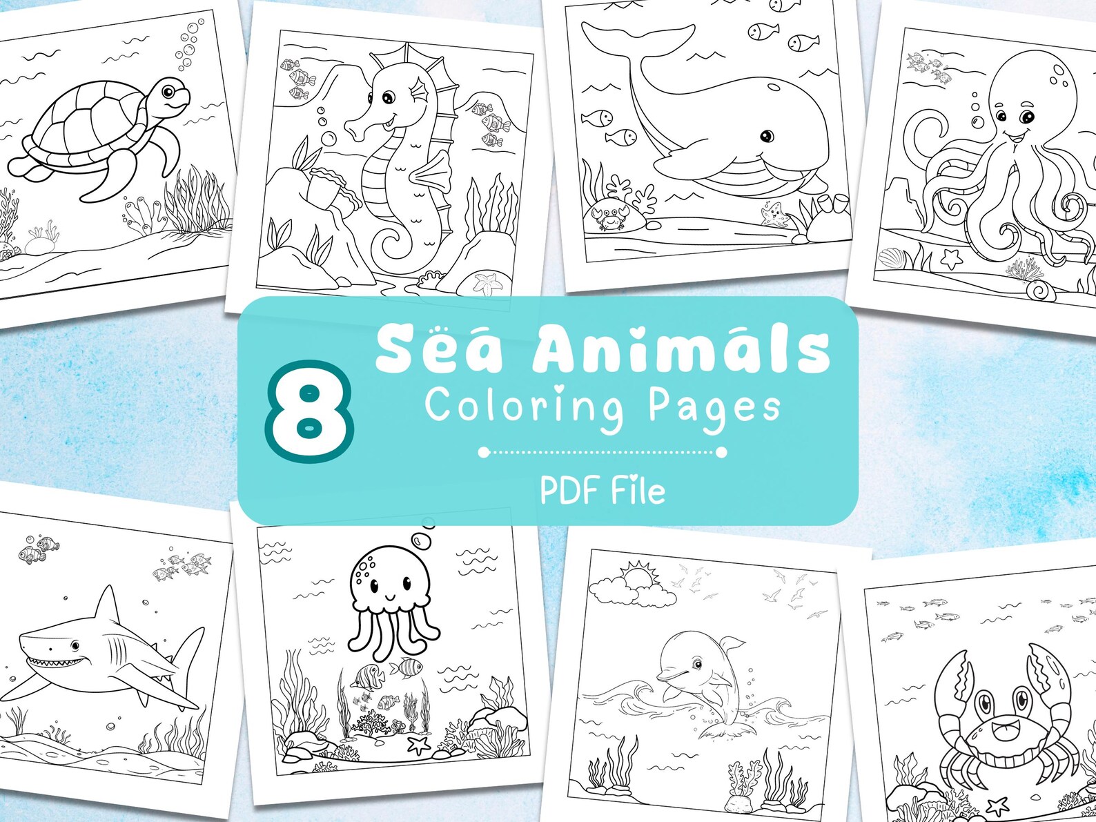 8 Sea Animals Coloring Pages for Kids | Animal Coloring Pages | Kids ...