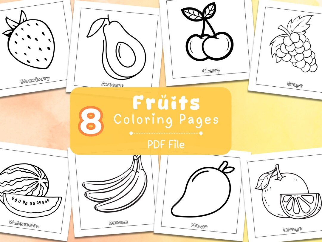 8 Fruits Coloring Pages for Kids | Fruits Coloring Pages | Kids ...