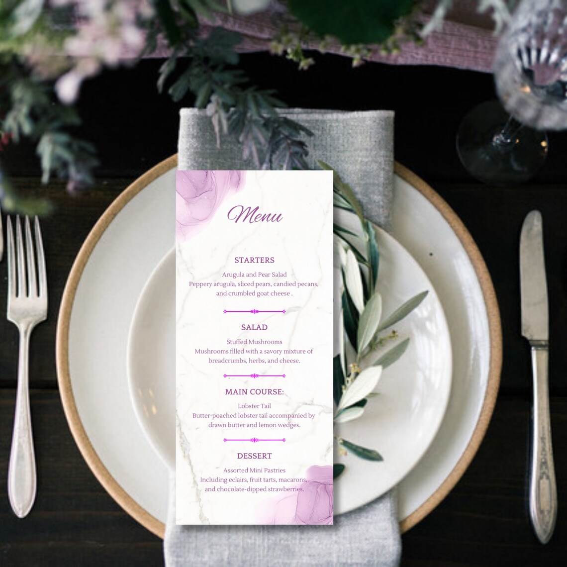 Wedding Menu Card Template | Wedding Table Menu | Minimalist Menu Card ...