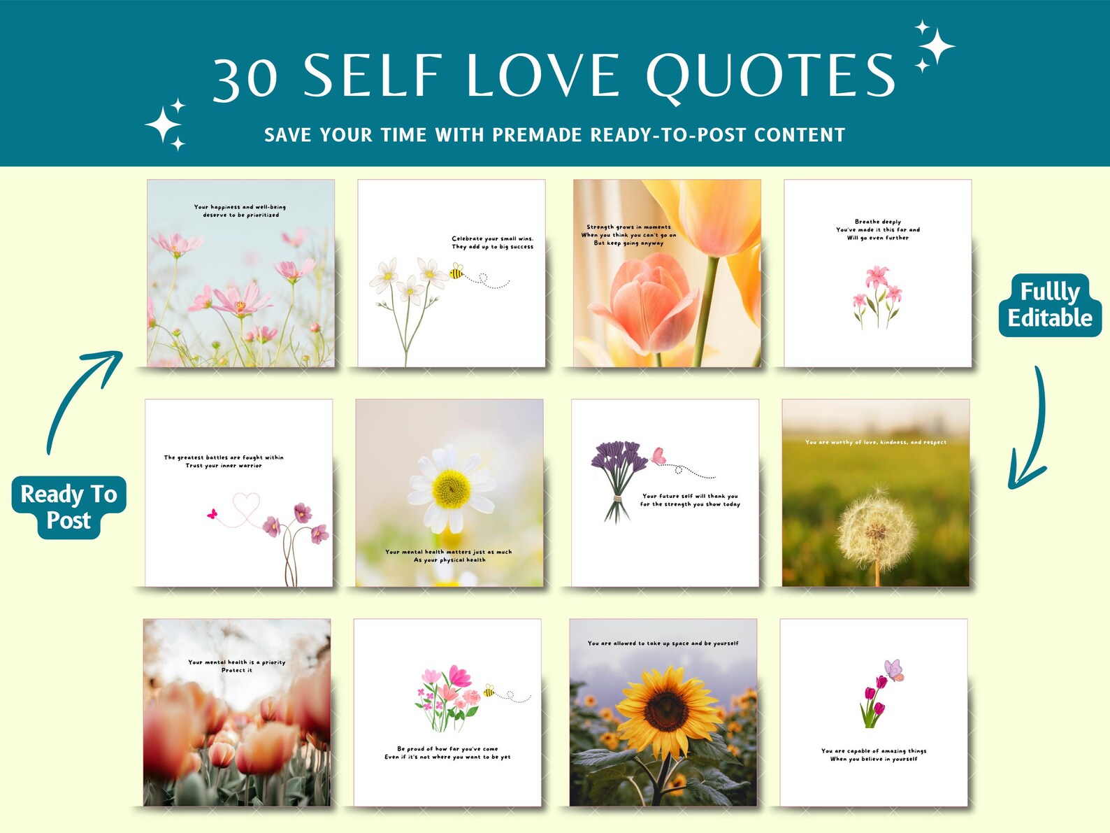 30 Self Love Instagram Post Canva Template |self Care Positive Social ...
