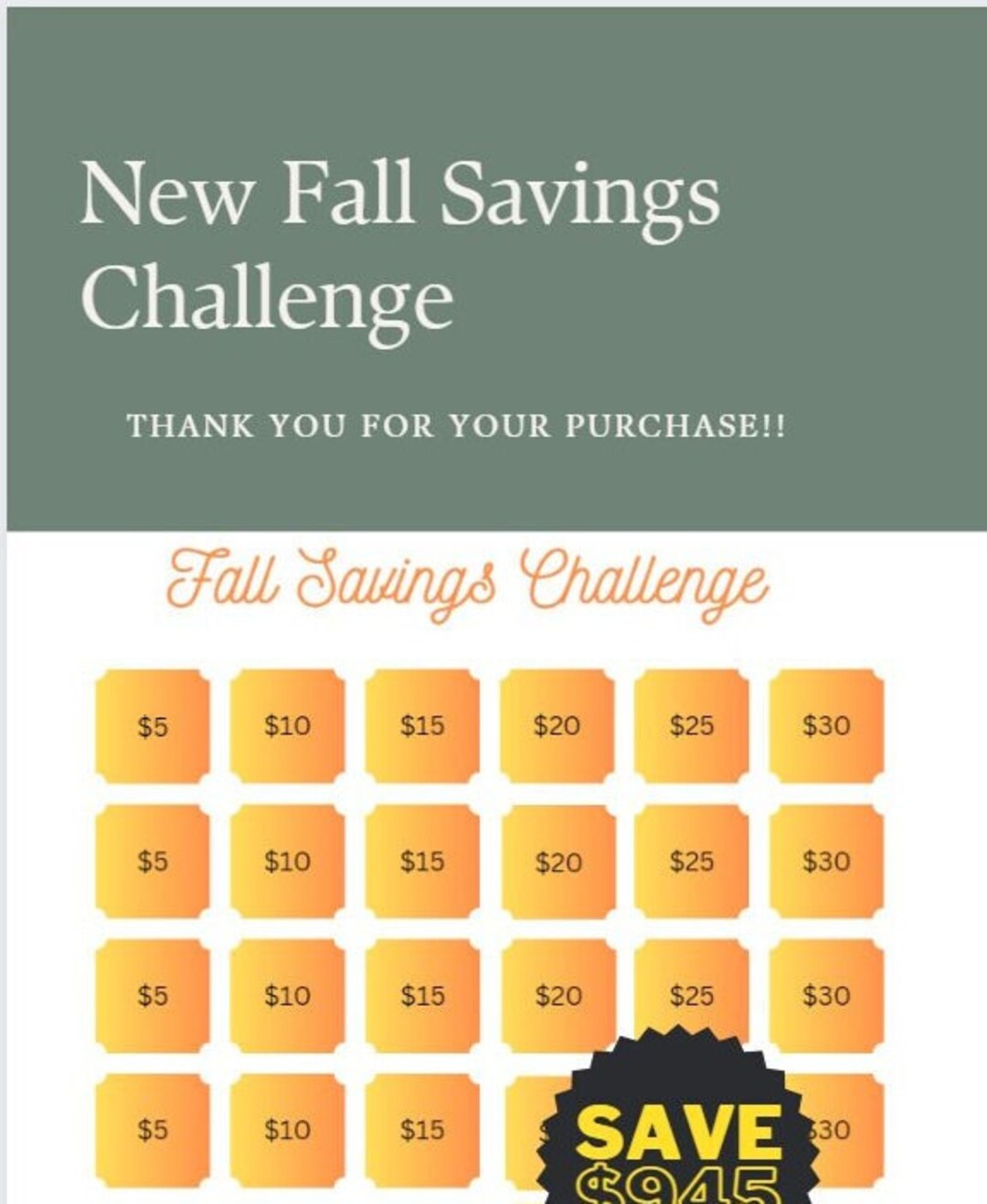 Fall Savings Challenge Digital Printable Template, Customizable ...