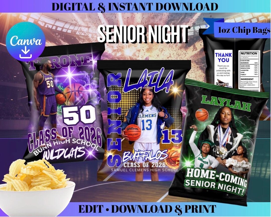Personalized Senior Night Chip Bags | Sports Team Party Favors D.I.Y ...