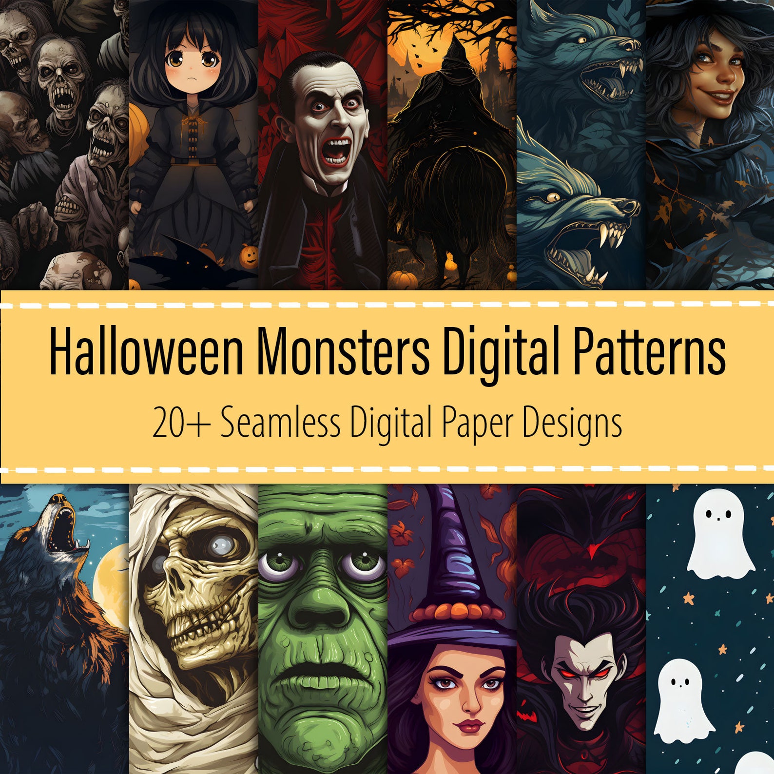 Halloween Monster 20+ Digital Paper Bundle, Halloween Seamless Pattern ...