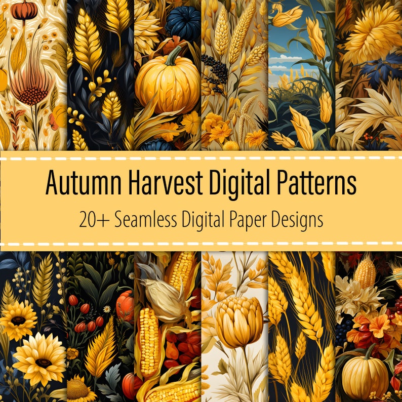 Autumn Harvest 20+ Digital Paper Bundle, Harvest Seamless Pattern, Corn ...