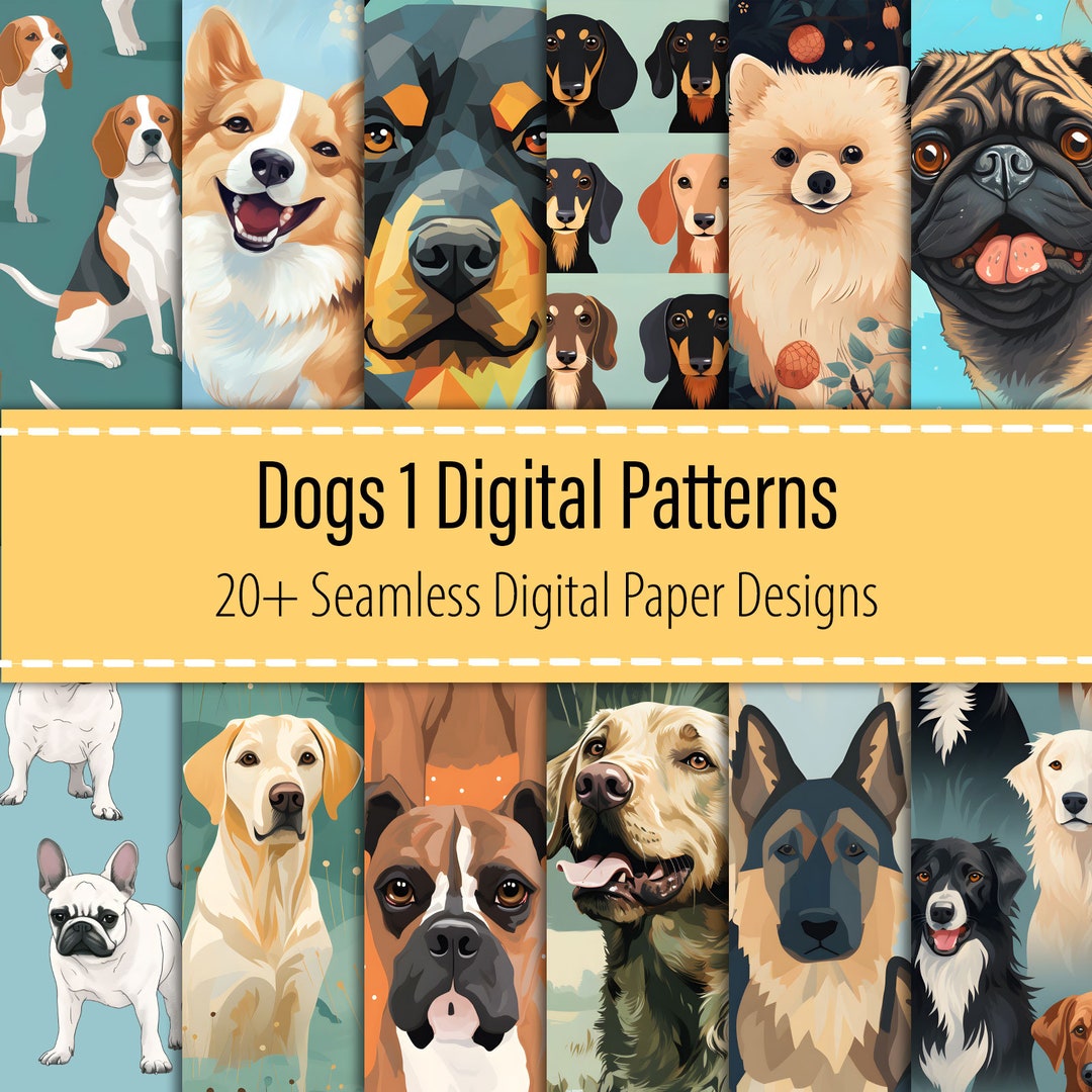 Dogs 1 20+ Digital Paper Bundle, Dogs Seamless Pattern, Doggie Print ...