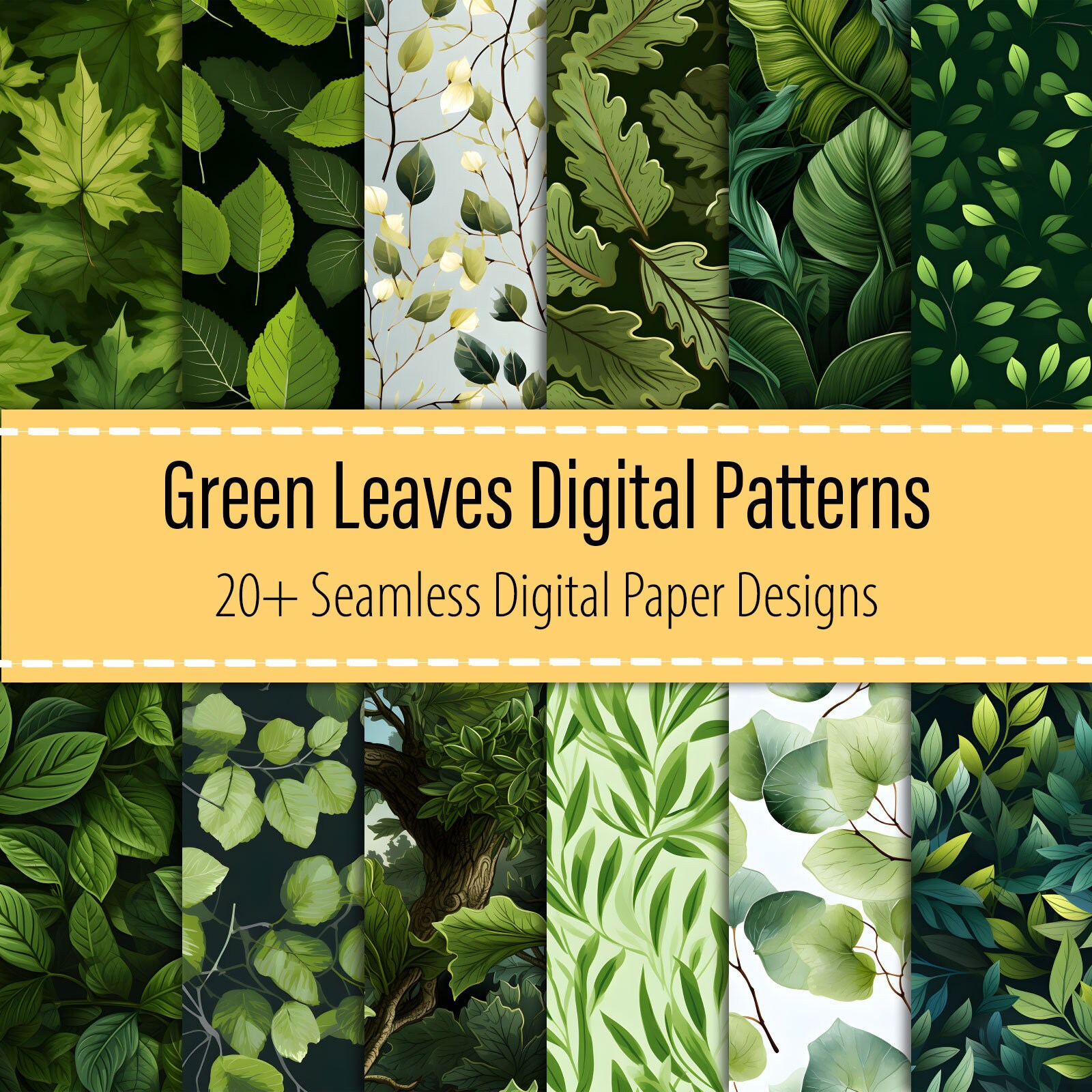 Green Leaves 20+ Digital Paper Bundle, Leaves Seamless Pattern, Green ...