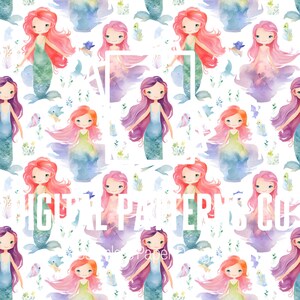 Mermaids 20+ Digital Paper Bundle, Mermaid Seamless Pattern, Ariel ...