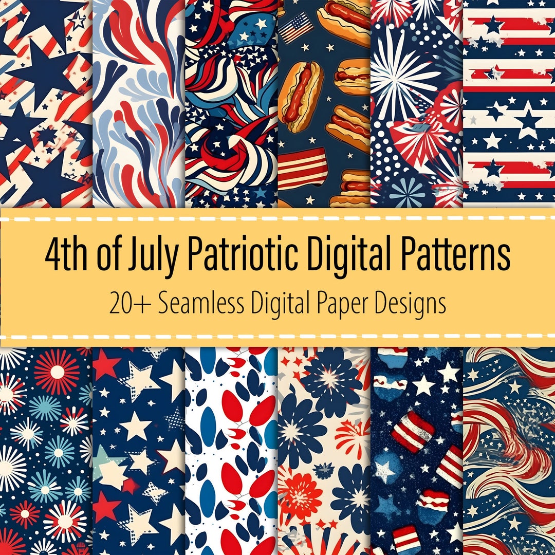 4th of July 20+ Digital Paper Bundle, Patriotic Seamless Pattern, 4th ...