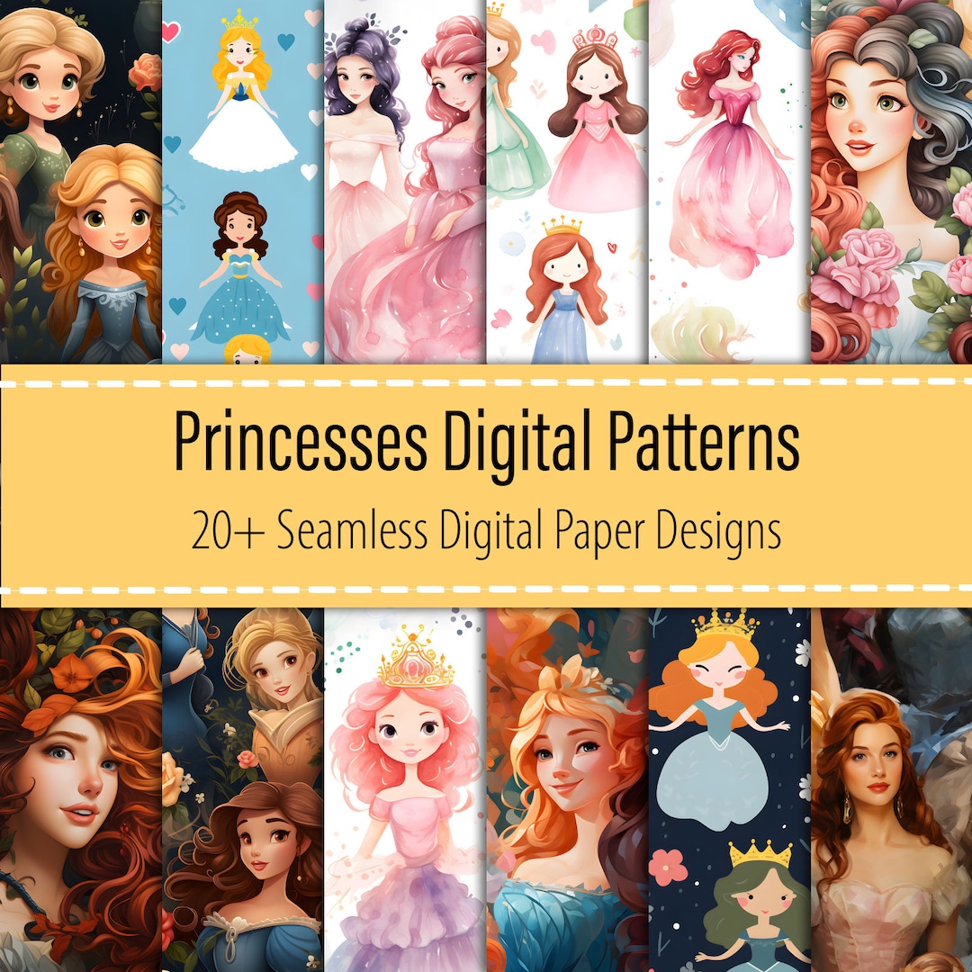 Princesses 20+ Digital Paper Bundle, Princess Seamless Pattern ...