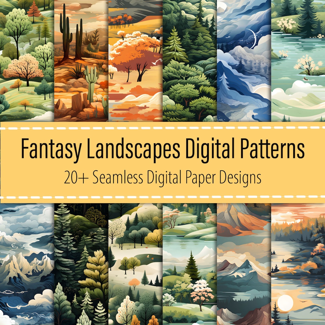 Fantasy Landscapes 20+ Digital Paper Bundle, Landscapes Seamless ...