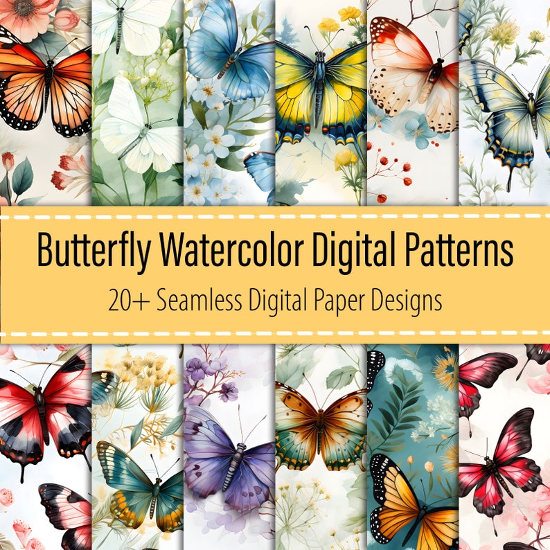 Butterflies Watercolor 20+ Digital Paper Bundle, Butterfly Seamless ...