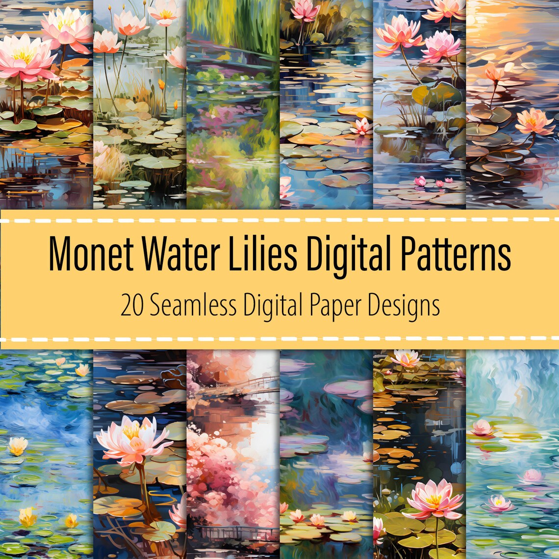 Monet Water Lilies 20 Digital Paper Bundle, Water Lilies Seamless ...