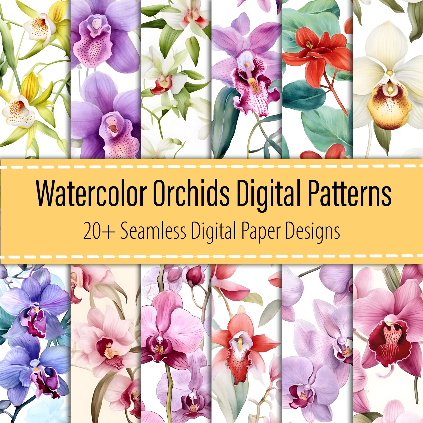 Orchid Watercolor 20+ Digital Paper Bundle, Orchid Seamless Paper ...