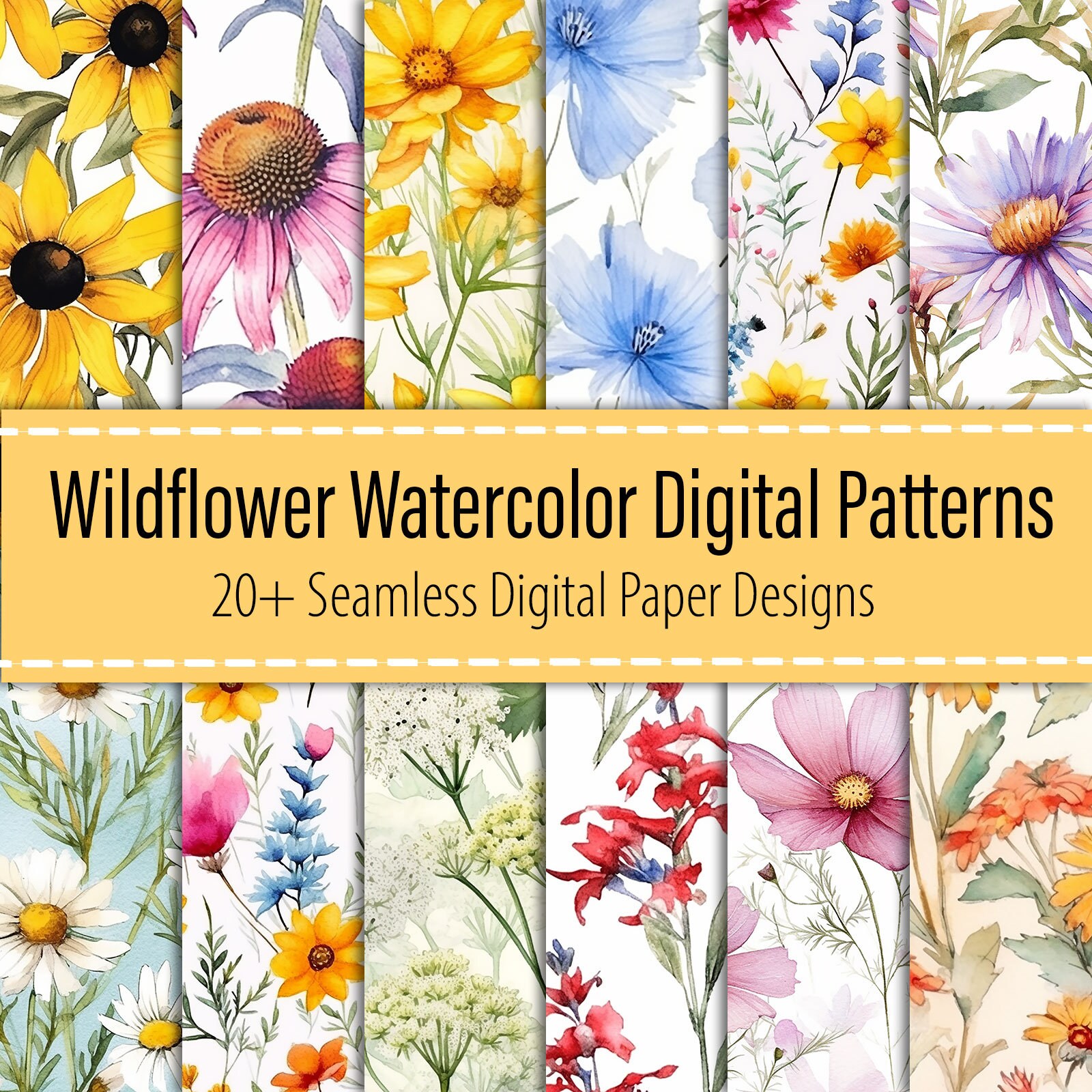 Wildflowers Watercolor 20 Digital Paper Bundle, Flowers Seamless ...