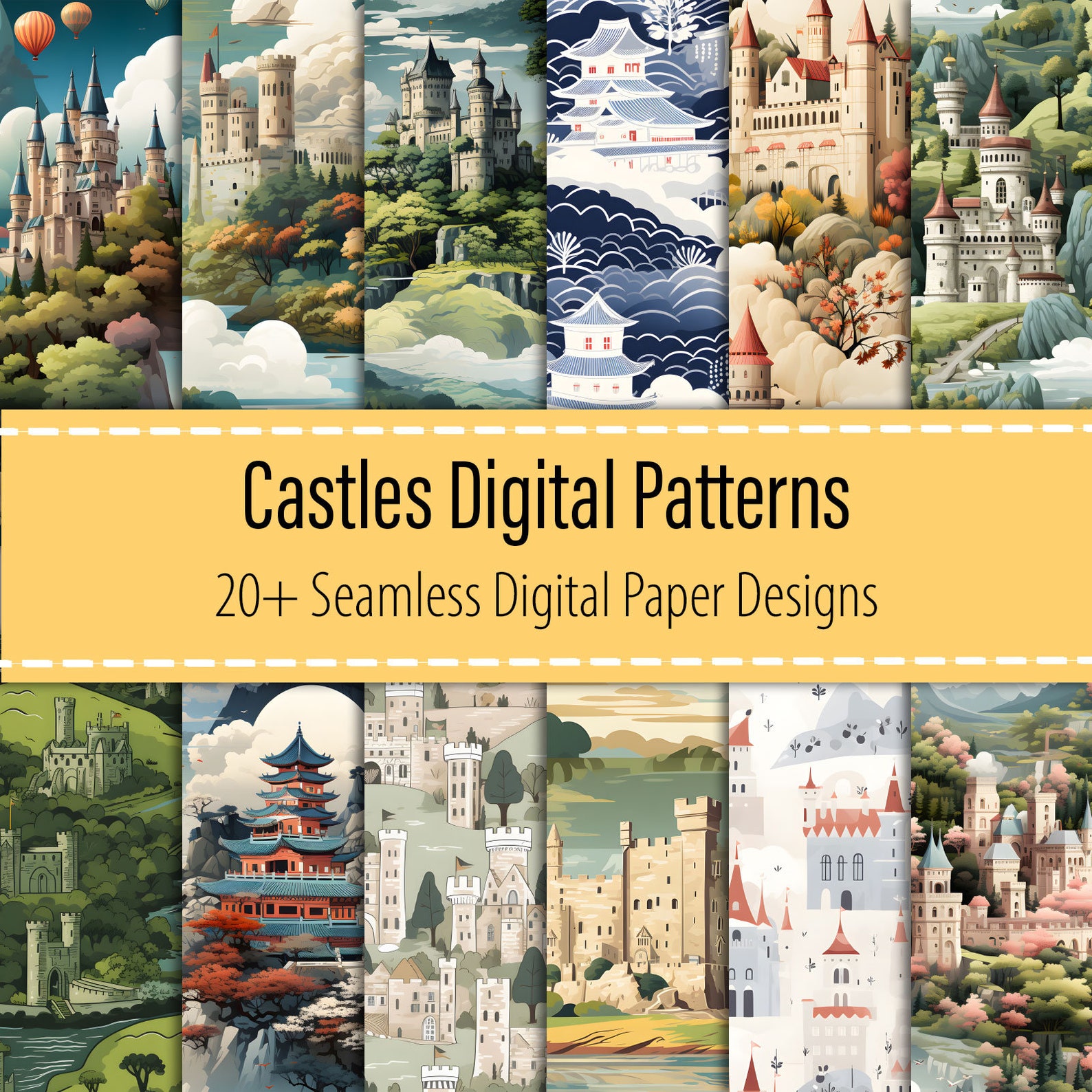 Castles 20+ Digital Paper Bundle, Castles Seamless Pattern, Castle ...