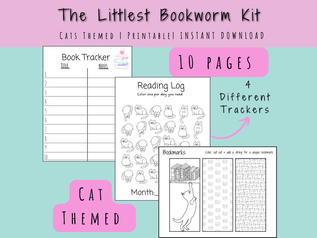 Cat Themed Kids Reading Tracker & Log Early Literacy Skills Colorable ...